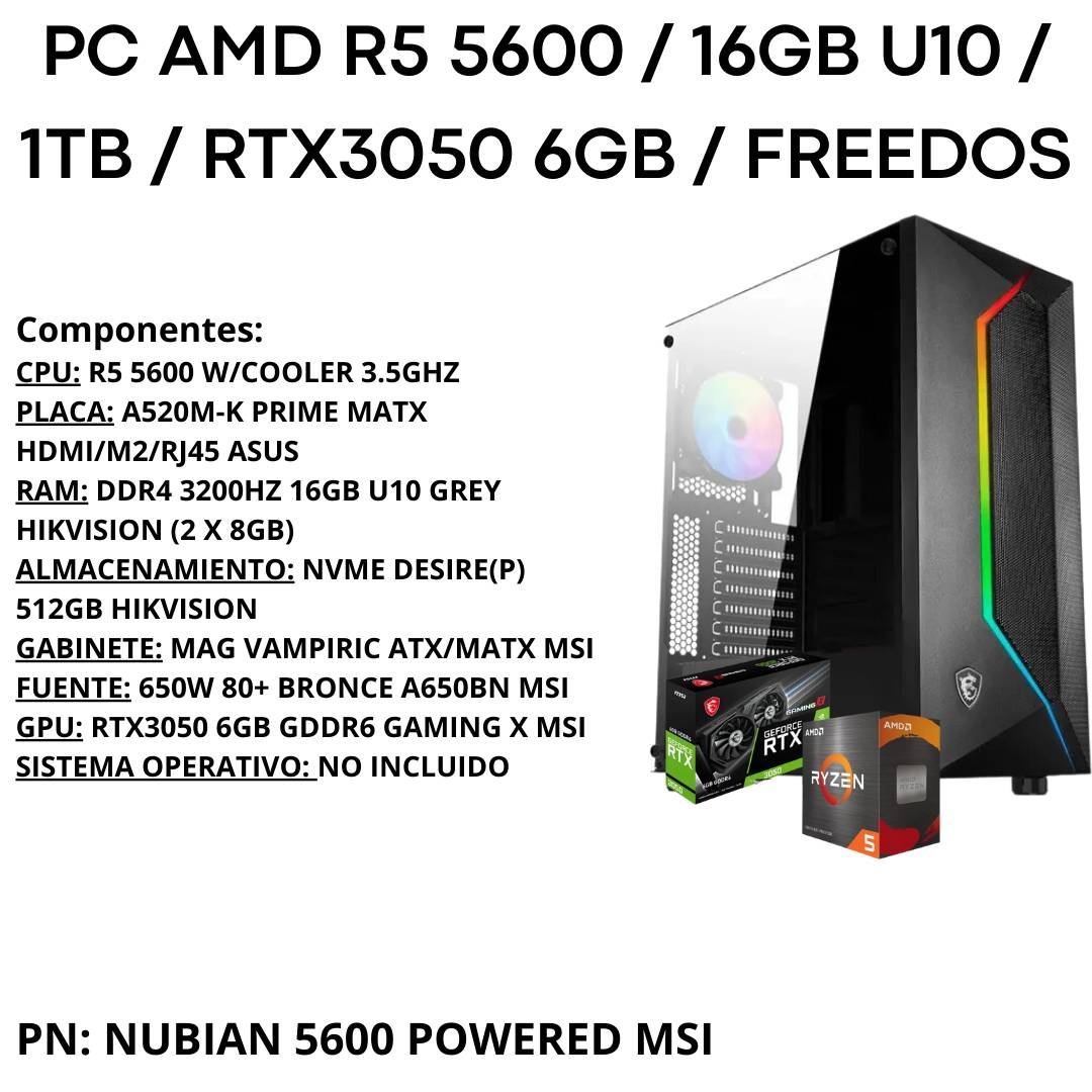 PC Gamer NUBIAN 5600X: R5 5600X/16GB U10/512GB NVMe/RTX3050 - Dust2